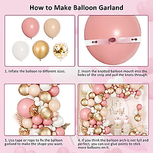 Dusty Pink Blush Balloon Arch Kit, Retro Pink Nude Matte White Metallic Gold Balloons and Gold Confetti Balloons for Boho Engagement Wedding Bridal Shower Birthday Baby Shower Decorations…