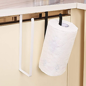 Usmascot Paper Towel Holder Dispenser Under Cabinet Paper Roll Holders (NO Drilling) for Kitchen Bathroom, Hanging Paper Towel Rack Hanger Over the Door, Humanized Design (White)
