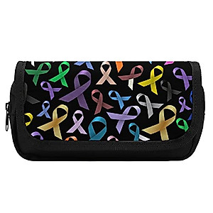 Cancer Awareness Color Ribbons Large Capacity Pencil Case Multi-Slot Pencil Bag Portable Pen Storage Pouch with Zipper