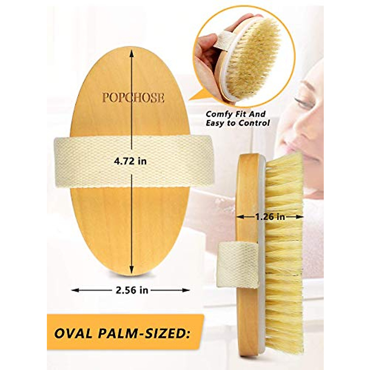 Dry Brushing Body Brush, POPCHOSE Dry Brush, Exfoliating Body Brush, Natural Bristle Shower Brush for Body Flawless Skin, Cellulite Treatment, Lymphatic Drainage, Blood Circulation Improvement