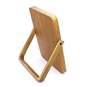 Buwico Rectangle Standing Vanity Makeup Mirror Cosmetic Mirror Table Mirror with Wood Frame and Stand Mirror for Hanging