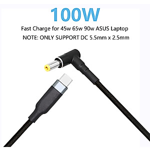 CERRXIAN 6.5ft 100W PD USB Type C Male Input to 90 Degree DC 5.5 x 2.5 mm Male Power Charging Cable for K55A K55N K501UX K53E Q550L G360 G450 G455(5525-100W)
