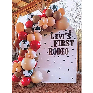 Komiikka Farmhouse Balloon Garland Kit, 119pcs Red Cocoa Cow Printed Balloons with 16ft Strip for Farm Party, Western Cowboy Themed Birthday, Baby Shower, Bridal Shower Decorations