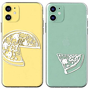 Toik Matching Couple Cases for Apple iPhone 11 Pro Xs Max Xr 10 X 8 Plus 7 6s 5s SE Cover Girlfriend Cute Anniversary Boyfriend Sketch Slice Pizza Slim Drawing Design Simple BFFs Protective Flexible