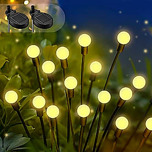 Solar Firefly Lights, Solar Outdoor Lights Garden Lights Outdoor Waterproof, Firefly Lights Solar Outdoor, Starburst Swaying Garden Lights for Path Fence, Swaying When Wind Blows (2 Pack, Warm White)