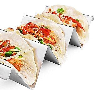 Taco Holder Stand - Set of 3 - Grill Safe Oven Trays 304 Stainless Steel Taco Racks with Handles - Fill & Serve Tacos With Ease - Taco Plate