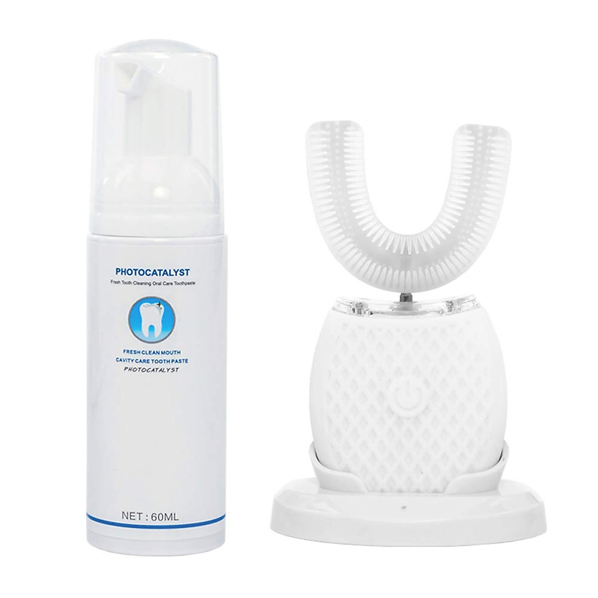 Ultrasonic Automatic Toothbrush u Shaped Toothbrush Whole Mouth Toothbrush Toothbrush for Adults 360°Electric Toothbrush 30'' Automatic Timer Washable Travel Home Dual-use (White)