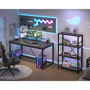 EXCEFUR 55 inch Computer Desk, Vintage Work Desk for Home Office, Rustic Wood and Metal Study Writing Table, Grey