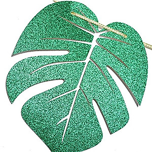 Hawaiian Aloha Banner Decorations with Palm Leaves Garland for Hawaiian Tropical Luau Beach Summer Party Supplies Decor Favors Bunting Photo Booth Props Sign (Gold & Green Glittery)