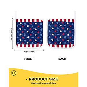 Memorial Day 2 Pack Pot Holders Heat Insulation Hot Pads, USA Patriotic Star Washable Oven Pot Holder Set for Kitchen Blue Red White Stars Potholders for Baking Cooking Dining Table