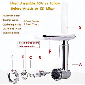 Metal Food Grinder Attachment for KitchenAid Stand Mixers， Meat Grinder Kitchen Aid Asseccories for KitchenAid，Includes 2 Sausage Stuffer Tubes, 4 Grinding Plates，Silver