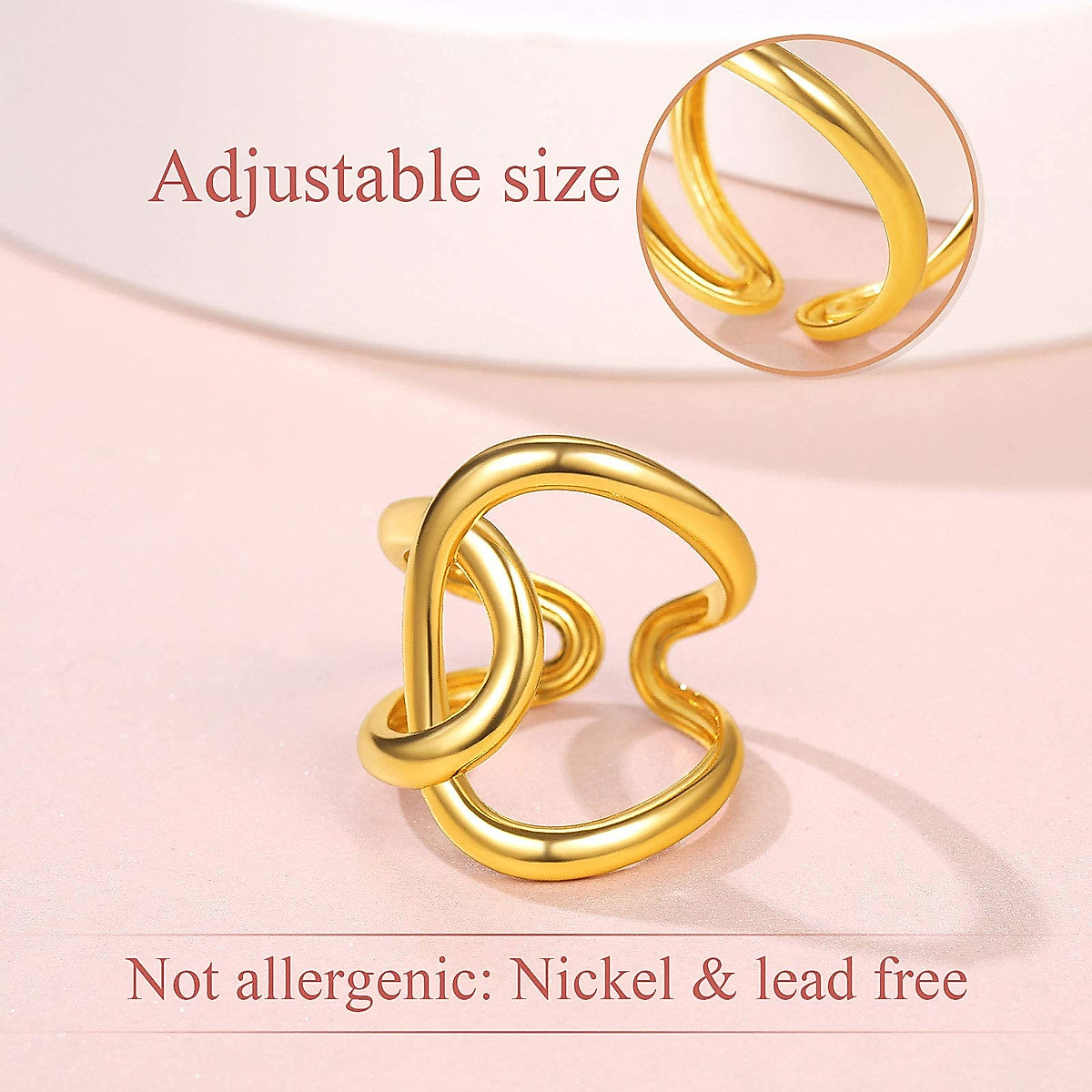 FindChic Gold Ring Braided Crossover Patterned Statement Rings for Women 18K Gold Plated Adjustable Open Rings Thumb Finger Rings