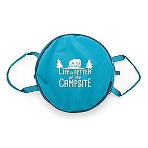 Camco Life Is Better at the Campsite Camper/RV Pop-Up Utility Container | Features Multi-Color Camping Themed Design & Holds 30-Gal. Kitchen-Size Trash Bags | Includes Heavy-Duty Stake (42986)