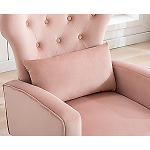 Kmax Velvet Accent Chair Mid-Century Tufted Arm Chair Gold Legs Pillow Wingback Chair for Bedroom Living Room Vanity Reading, Pink, Set of 2