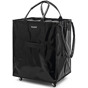 HULKEN - (Large, Black) Reusable Grocery Bag On Wheels, Shopping Trolley, Rolling Tote, Zipper Closure, Lightweight, Carries Up to 66 lb, Folds Flat, Unbreakable Handles
