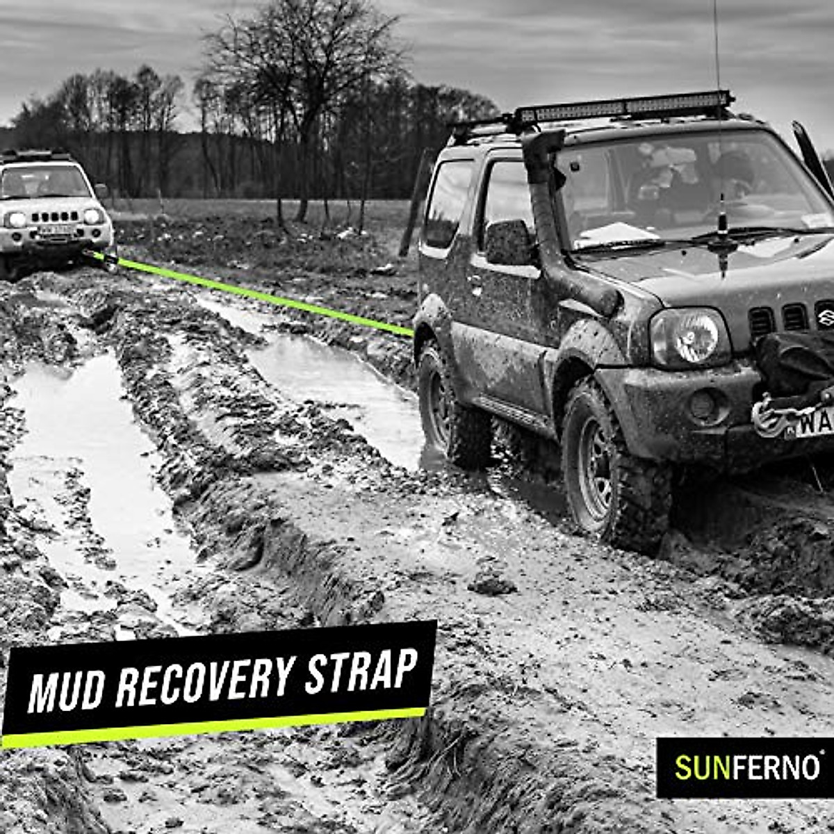 Sunferno Recovery Tow Strap 35000lb - Recover Your Vehicle Stuck in Mud/Snow - Heavy Duty 3" x 20' Winch Snatch Strap - Protective Loops, Water-Resistant - Off Road Truck Accessory - Storage Bag