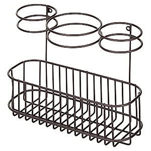 mDesign Steel Bathroom Wall Mounted Hair Tool Storage Organizer Accessory Basket Tray, Hang Holder for Hair Dryer, Straightener, Curling Iron, Styling Products, Bronze