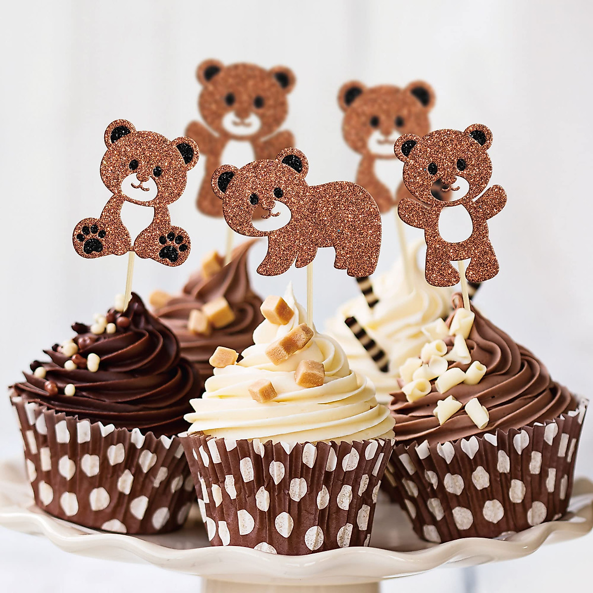 Gyufise 24Pcs Bear Baby Shower Birthday Party Decorations We Can Bearly Wait Cupcake Toppers Table Decoration Photo Booth Props Baby Shower Party Supplies Decorations