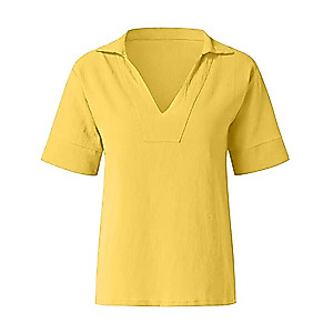 DASAYO Cute Shirts for Women Cotton Linen Tops for Women Loose Fit Casual Solid Color Elbow Sleeve Shirt Blouse Gauze Trendy Going Out V Tshirt Womens Tank Tops Dressy Casual
