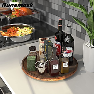 Nunemosk 13" Lazy Susan Turntable Walnut Wood, Kitchen Turntable Storage Food Bin Container for Kitchen Cabinets, Pantry, Refrigerator, Counter top (Walnut Wood)