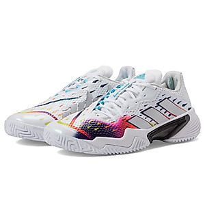 adidas Women's Barricade Tennis Shoe, White/Silver Metallic/Bright Cyan, 8