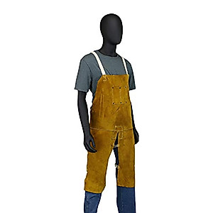 IRONCAT 7011 Leather Split Leg Bib Apron – 24in. x 48 in. Welding Chaps with Anodized Snaps and Rivets, Kevlar Sewn, Split Cowhide Leather. Welding Protection Apparel