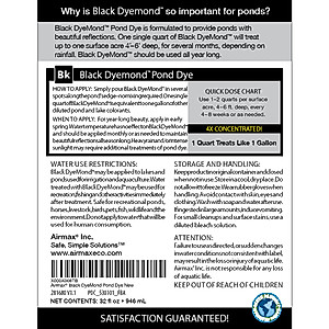 Airmax 4X Concentrated Black DyeMond, 4X Liquid Concentrate, Treats Like 1 Gallon, Ecofriendly, Clean & Clear Water, No Mixing & Easy to Use, Enhances Natural Color, Treats up to 1 Acre, 1 Quart