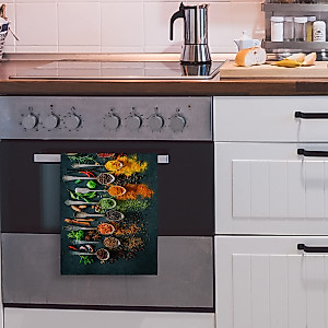 Cukemip Colourful Herbs Spices Cooking Black Dish Kitchen Towels Set of 2 Soft Absorbent Hand Towels Tea Towels Gifts Bathroom Home Decorative 16x24 Inch