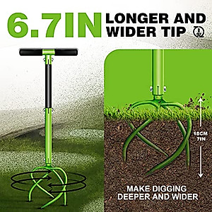 Evcitn Manual Twist Tiller, Adjustable Height Tiller, Heavy Duty Garden Claw Cultivator with Long Handle (Green)-Soil Ripper,Lawn Aerator,Soli Lossener,Areator Loosen,Rototiller,Weeder for Flower Box…