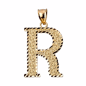 10k Yellow Gold Initial Letter R Charm Pendant, 1"