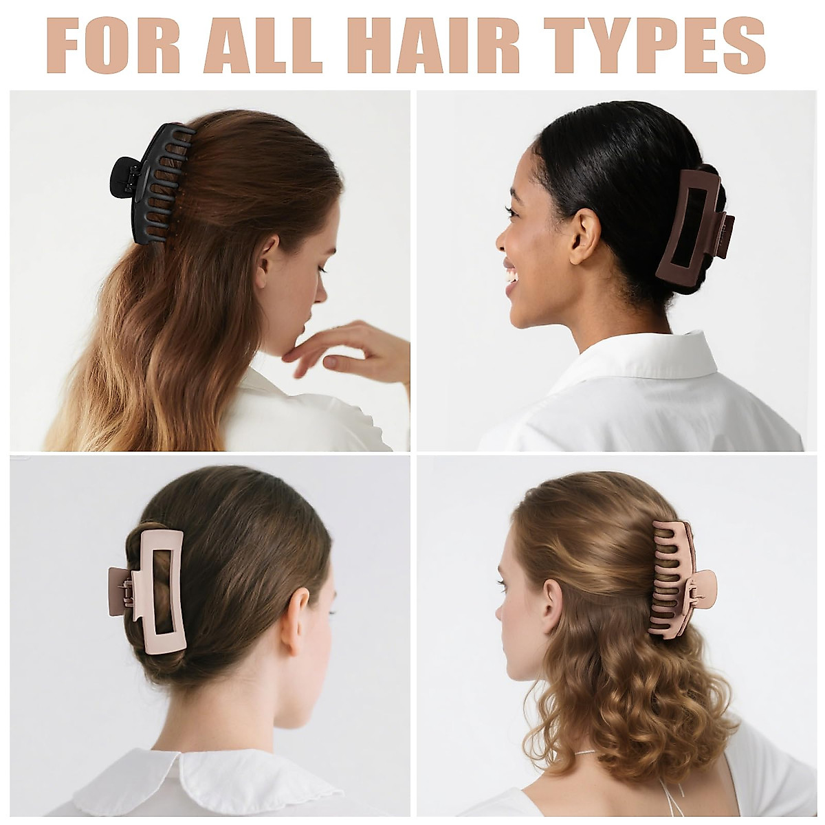 TOCESS Big Hair Claw Clips for Women Large Claw Clip for Thin Thick Curly Hair 90's Strong Hold 4.33 Inch Nonslip Neutral Matte Hair Clips (4 Pcs)