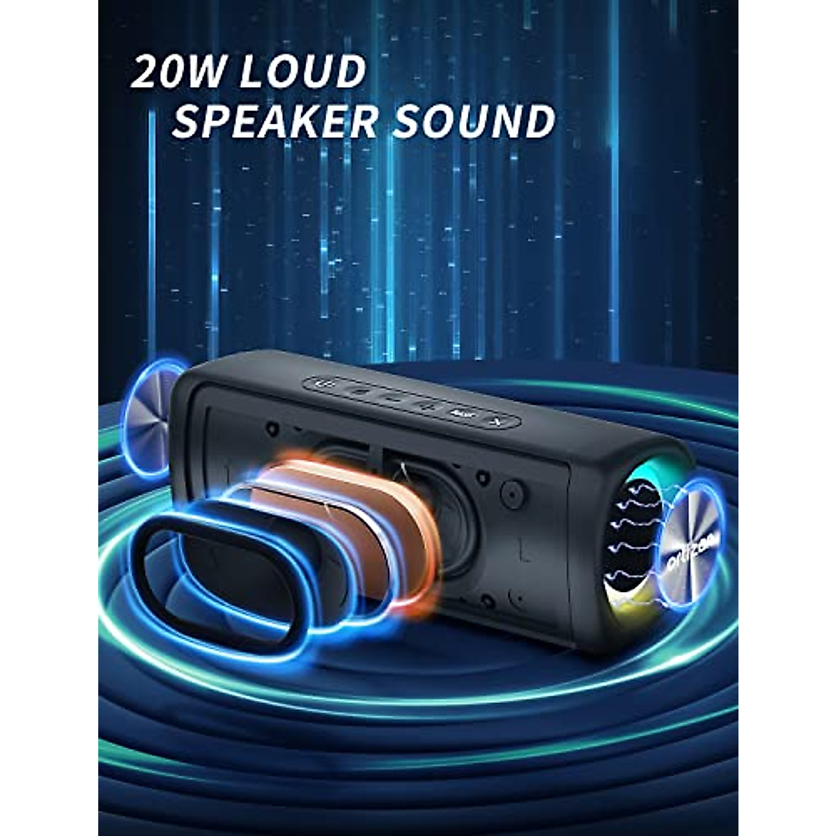 Ortizan M9 Extra BASS Wireless Bluetooth Portable Speaker, Powerful IPX7 Waterproof Outdoor Bluetooth Speaker, 30 Hours Battery, Dynamic LED Light, Wireless Stereo Pairing for Home, Party, Travel