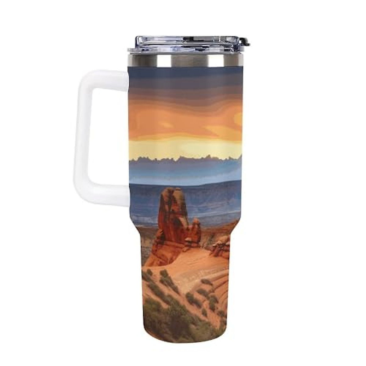 LLUTSNTH 40 Oz Vacuum Tumbler with White Handle Leakproof Insulated Tumbler Arches National Park Stainless Steel Travel Mug with Lid And Straw Coffee Cup Cute Water Bottles Cup Holder Friendly