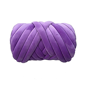 Velvet Chunky Yarn Bulky Giant Arm Knitting Yarn, Super Soft Tubular Weight Jumbo Ya rn,DIY Crochet Hand Knitting Thick Yar n for Blanket,Pet Bed, Rugs Pillow,Handbag(0.55lb-Purple)