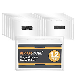 Performore 12 Pack of Magnetic Name Badge Holders, 4x3 Inch Horizontal Tag for Conventions, Exhibitors, Events - Vaccine Card Holder Protector for CDC Immunization Record