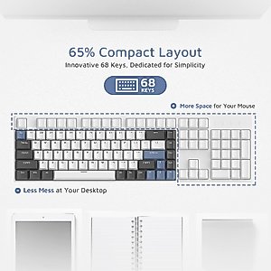 FL ESPORTS F12 65% Three-Mode Wireless Mechanical Keyboard, 68 Keys RGB BT 5.0/2.4Ghz Gaming Keyboard, Smooth Quiet Kailh BOX Red Switch, PBT Keycaps, Durable Battery, Tranquility Blue