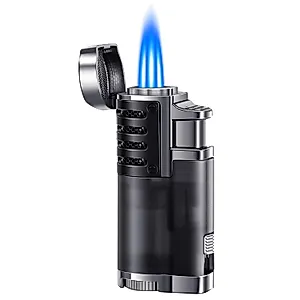 LcFun Butane Lighter 1 Pack Triple Jet Flame Torch Lighters Butane Refillable Gas Lighter Adjustable Windproof Pocket Lighter with Gift Box for Men and Women-Butane Not Included (1 Pack Black)
