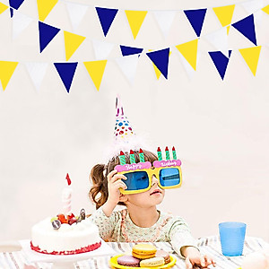 32Ft Blue Yellow White Triangle Flag Pennant Banner Bunting Fabric Garland for Wedding Birthday Ahoy Achor Nautical Pirate Bridal Baby Shower Under The Sea Party Festivals Decoration