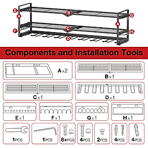 Power Tool Organizer, 8 Drill Holder Wall Mount, Tool Organizer and Storage Rack for Garage Organization, Heavy Duty Metal Tool Organizer and Battery Shelf with Hooks/Screwdriver/Plier/Hammer