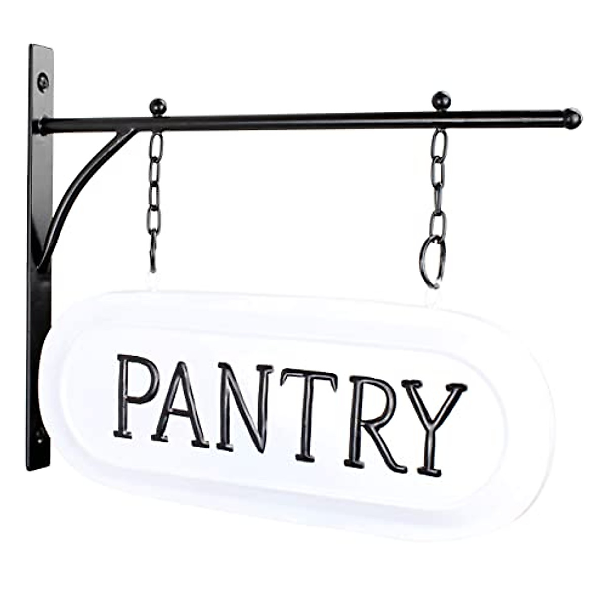 AuldHome Metal Hanging Pantry Sign, White Enamelware Iron 2-Sided Rustic Farmhouse Decor