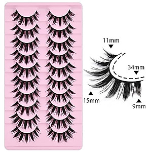 10 Pairs Anime Cosplay Lashes Spiky Manga Style Lashes Janpanese 16mm Extension Natural Manhua Doll Eye Lashes Halloween/Party Makeup Look by AUGENLI (A3)