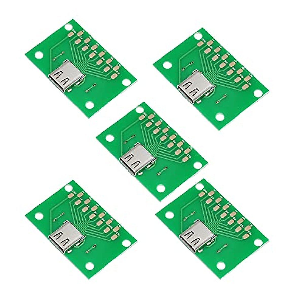 WLGQ USB3.1 Type-C Test Female Header, Test Board USB-C PCB Board Adapter, with Fixing Holes, Soldering Point Distance 4mm，A Pack of 5pcs