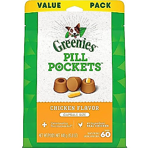 Greenies Pill Pockets Treats for Dogs Capsule Pouch, Chicken Flavor, 15.8-Ounce Per Pack (3 Pack)