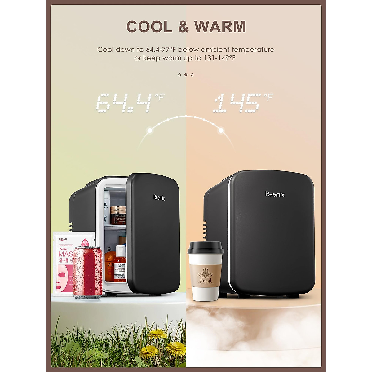 Mini Fridge, 3.7 Liter/6 Can Portable Cooler and Warmer Personal Refrigerator for Skin Care, Cosmetics, Beverage, Food,Great for Bedroom, Office, Car, Freon-Free (Black2)