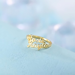 Ayafee Gold Name Rings Personalized for Women 10K 14K 18K Gold Custom with Any Name Rings for Her - Style A