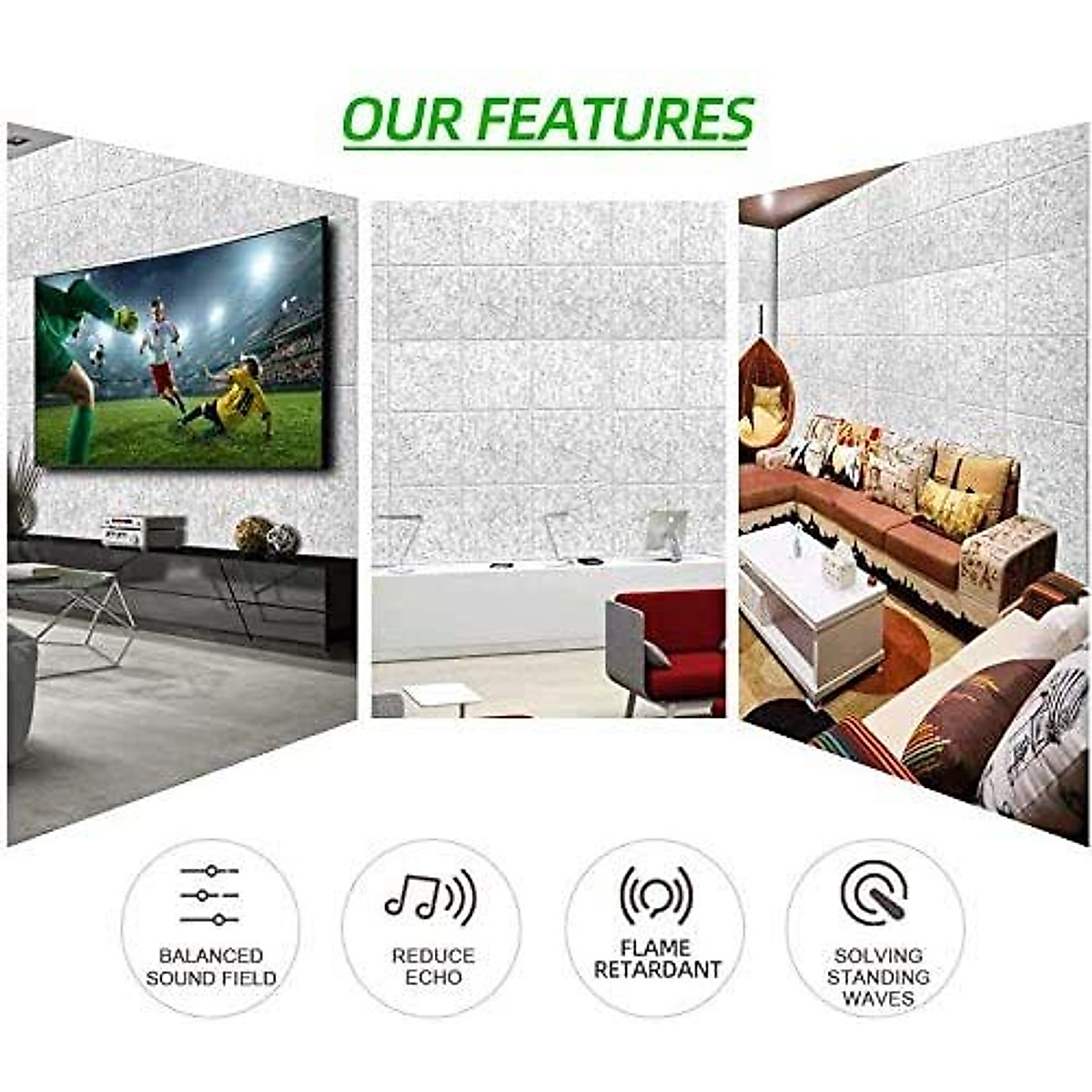 Acoustic Absorption Panels Zero Emission Sound Proofing Flame Retardant Panels, Use for Wall Decoration and Acoustic Treatment, 12 X 12 X 0.4 Inches 12 Packs (Snowy White)