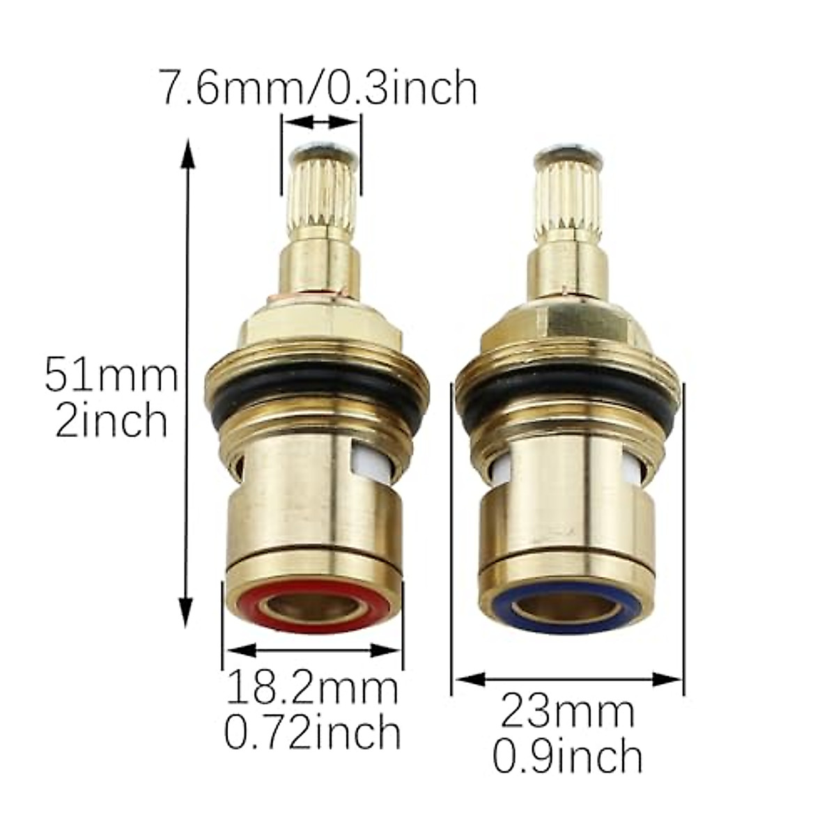 RLECS 2PCS Replacement Brass Ceramic Disc Stem Cartridge Faucet Valve Rotary Latch G1/2 inch 20 Teeth Hot and Cold Water Dual Use Faucet Repair Part