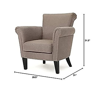 Christopher Knight Home Brice Vintage Scroll Arm Studded Fabric Club Chair, Light Coffee / Dark Brown