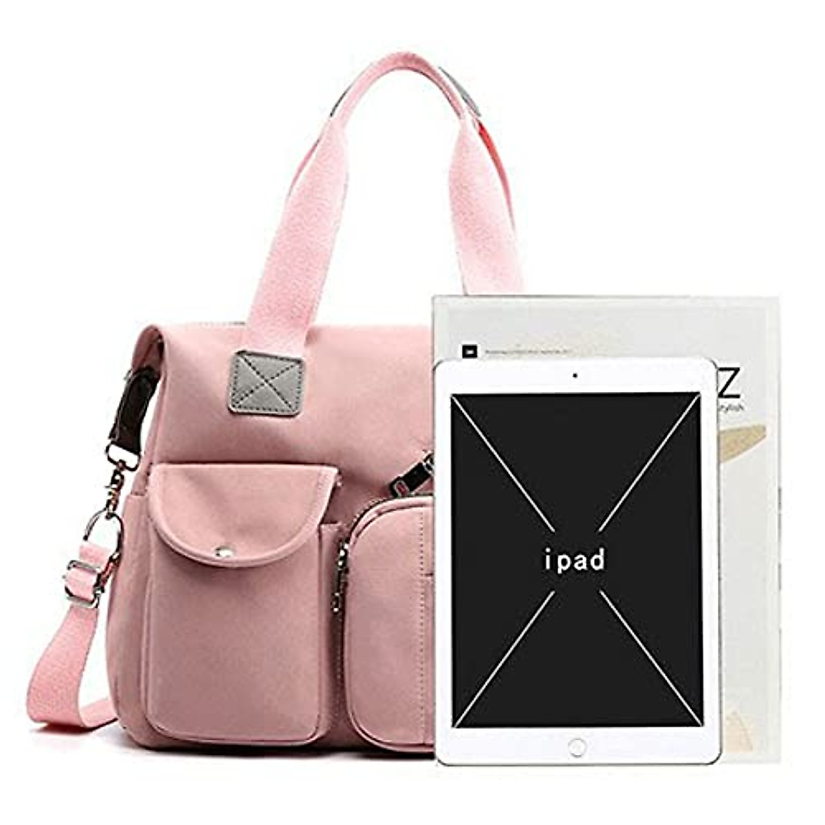 Women's Shoulder Bag Supple Nylon Tote Bag Large Cross-Body Bag Top-Handle Bag With Zip Closure Trendy Bag…