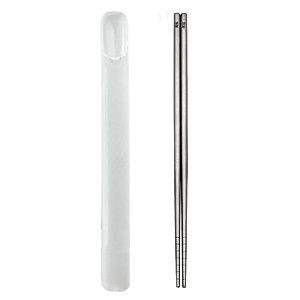 Carimee Titanium Chopsticks 1 Pair with Carry Case, 9” Lightweight Chopsticks reusable, Travel utensils, Non-Slip, Dishwasher Safe, Eco-Friendly, Portable, 2023 Gifts Set- White Case